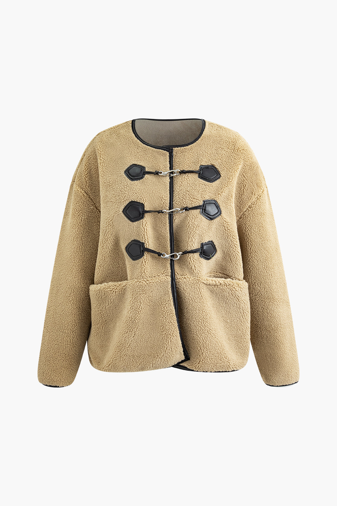 Fleece Round Neck Metal Buckle Coat – Aesvs