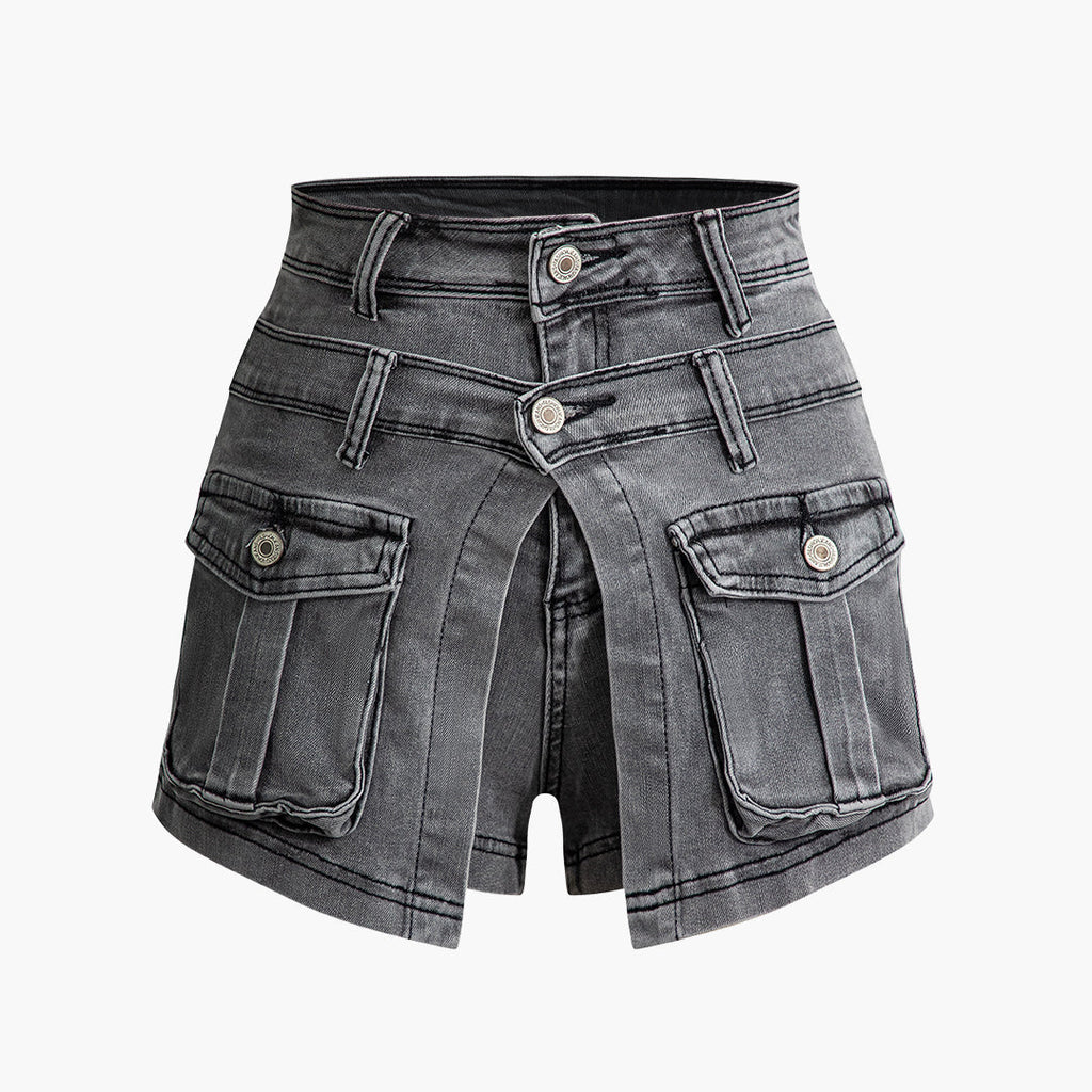 Layer Wrap Flap Pocket Denim Shorts – Aesvs