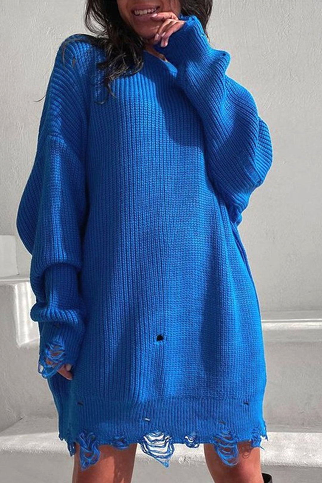Oversized Distressed Pullover Long Sleeve Sweater – Aesvs