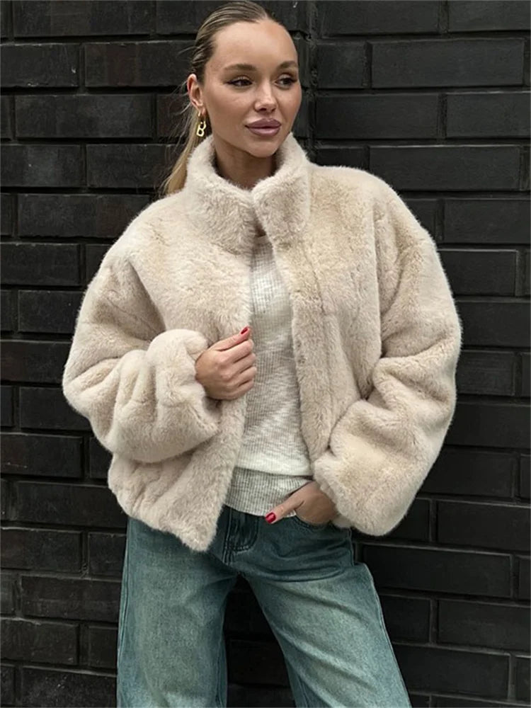 Teddy Faux Fur Zipper Crop Jacket – Aesvs