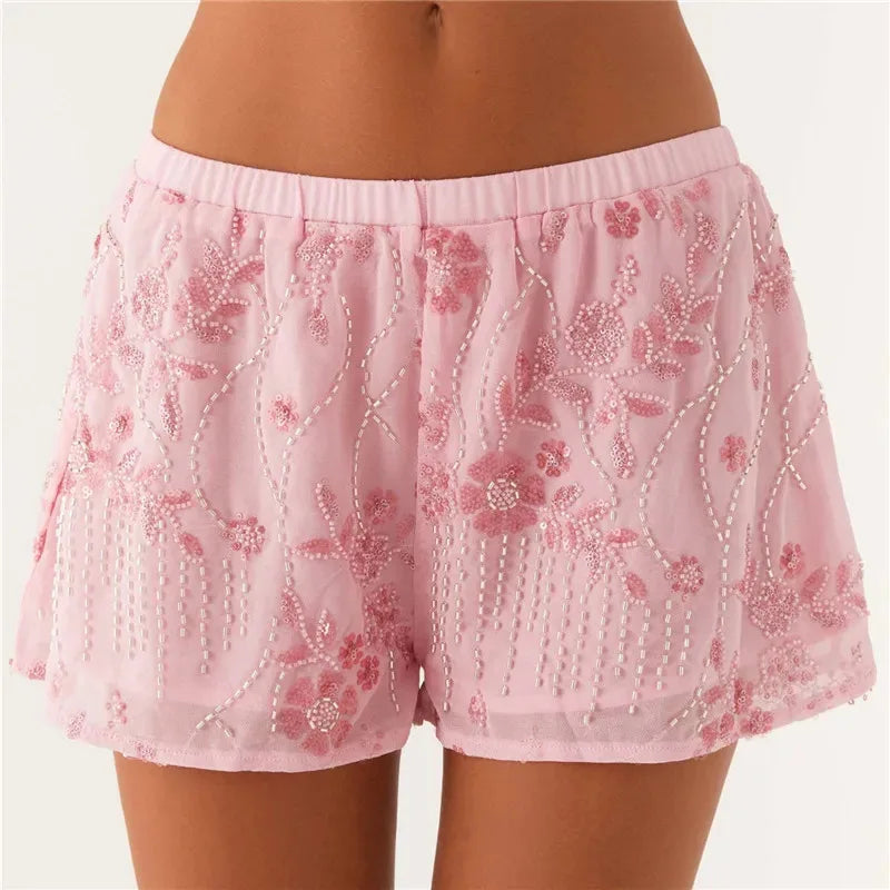 Sequins Beaded Embroidery Shorts – Aesvs