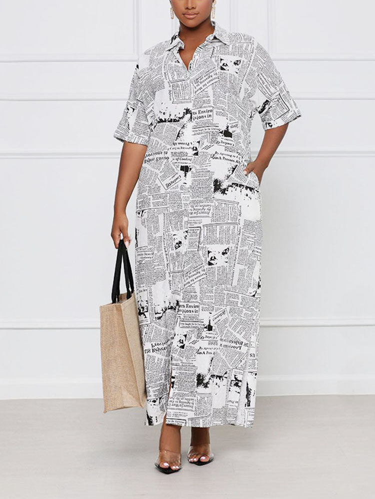 Newspaper Print Shirt Dress – Aesvs