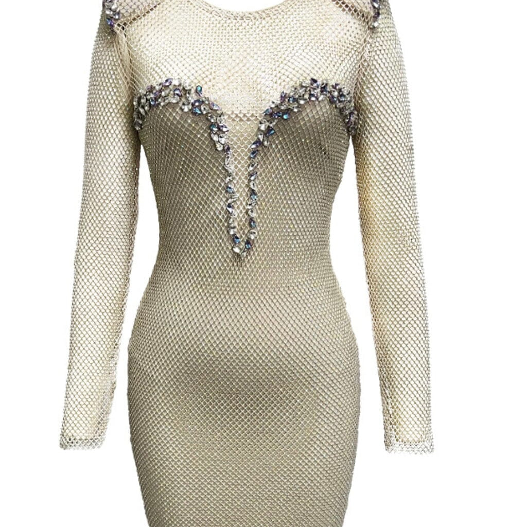 RHINESTONE MESH MINI DRESS IN SLIVER – Aesvs