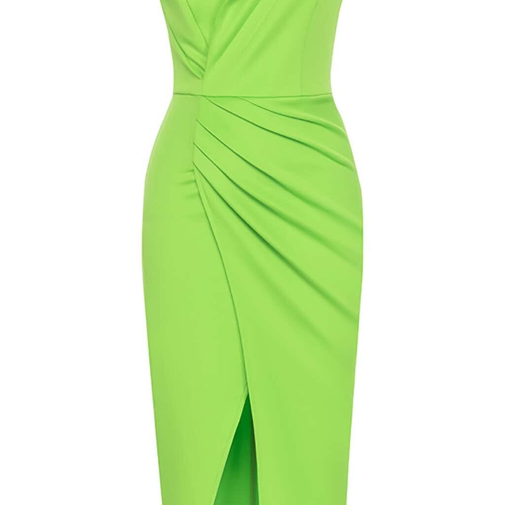 ASYMMETRIC SHOULDER MIDI DRESS IN GREEN – Aesvs