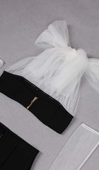 LEATHER BANDEAU CROSSOVER TULLE TWO PIECE IN BLACK – Aesvs