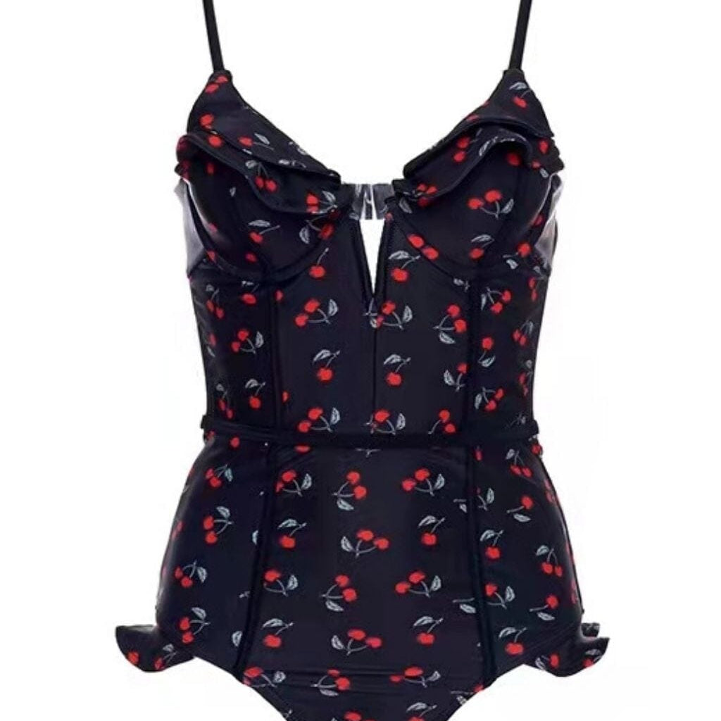 CHERRY PLUNGE SWIMSUIT - BLACK – Aesvs