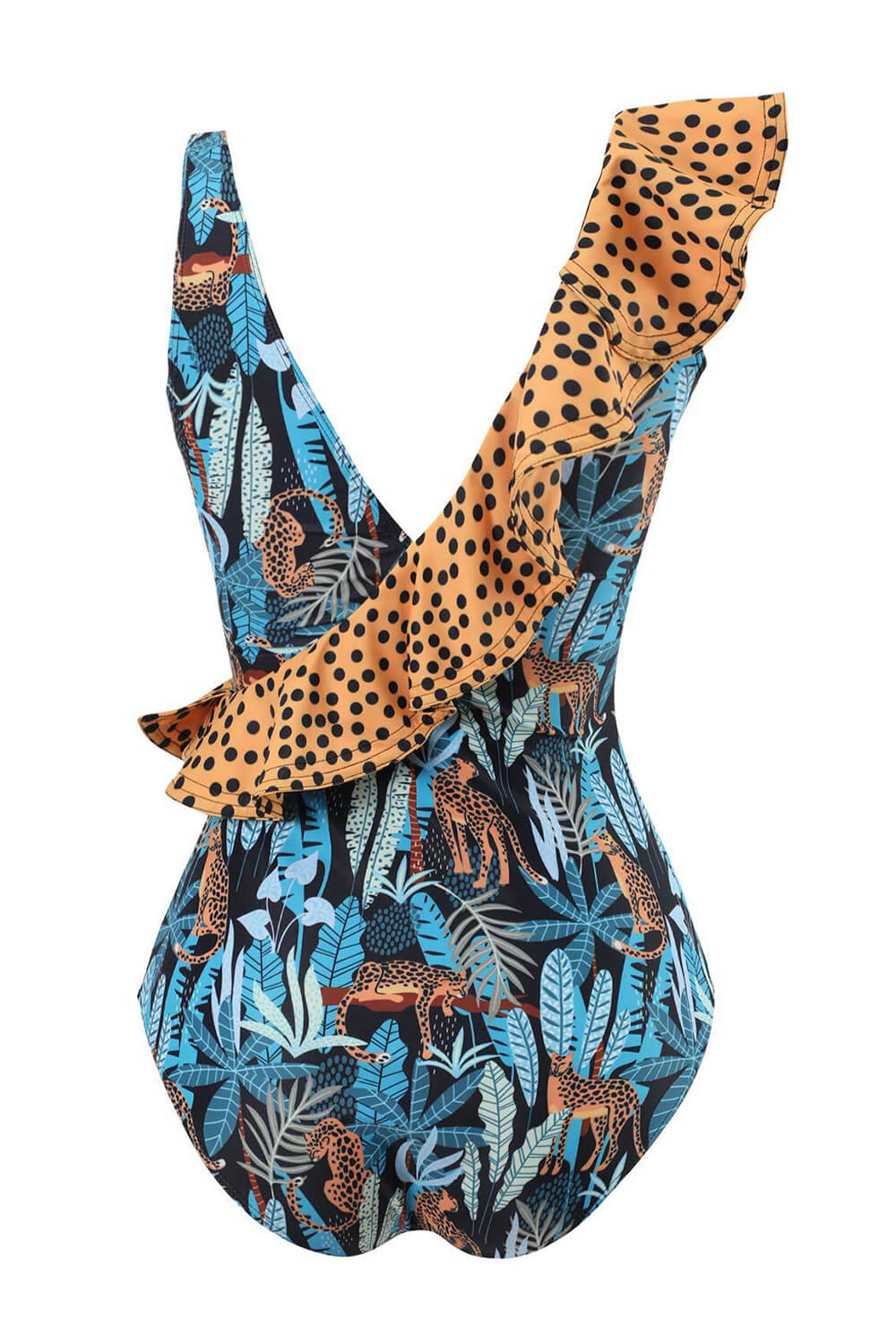 Midnight Jungle Leopard Print Frill Plunge One Piece Swimsuit – Aesvs