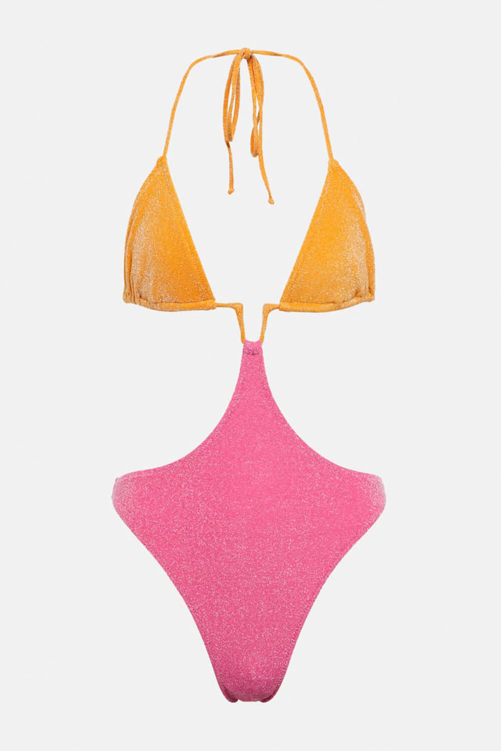 Colorblock Shimmer Cut-Out Halter One Piece Swimsuit – Aesvs