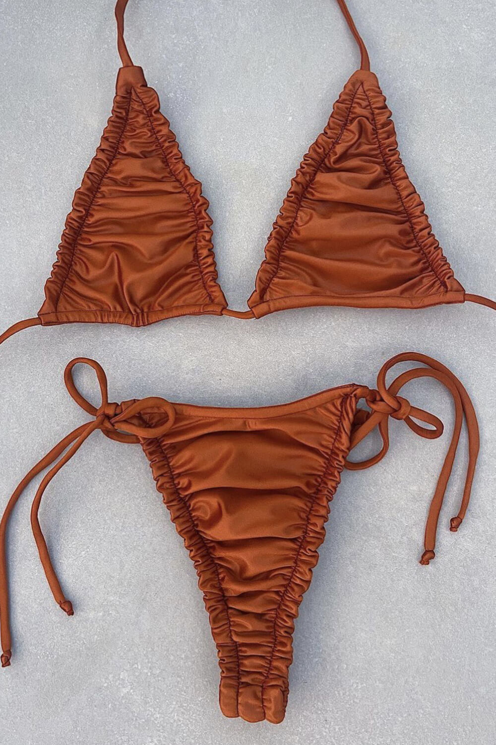 Ruched Triangle Halter String Tie Side Bikini Set – Aesvs