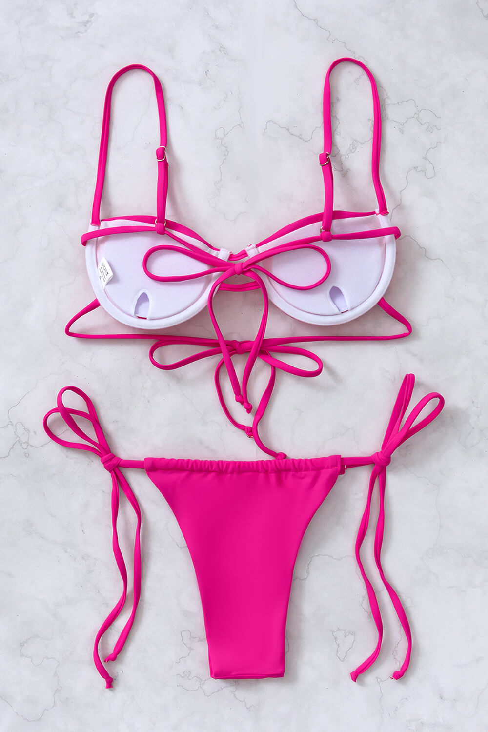 Hot Pink Underwire Cut Out Tie Side Bikini Set – Aesvs