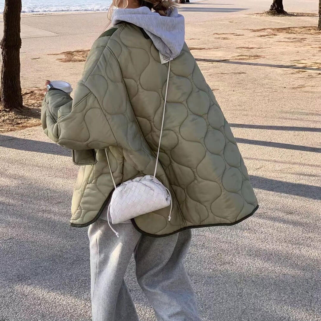 Long Sleeve Button Down Flap Pocket Quilted Jacket - Sage Green – Aesvs