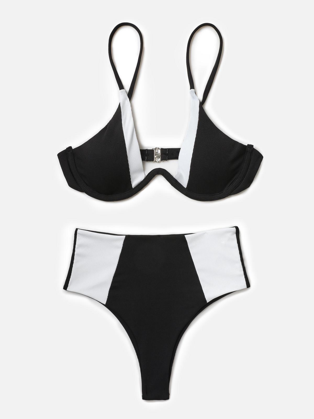 Patchwork Underwire Rib Bikini Set – Aesvs