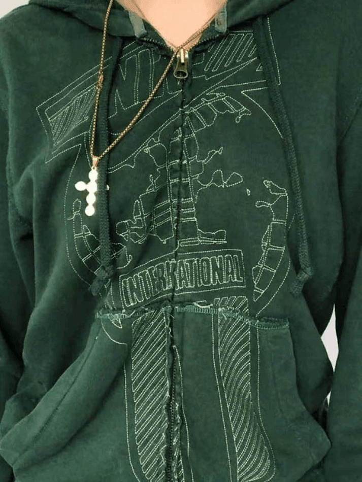 Vintage Wash Green Zip Up Hoodie – Aesvs