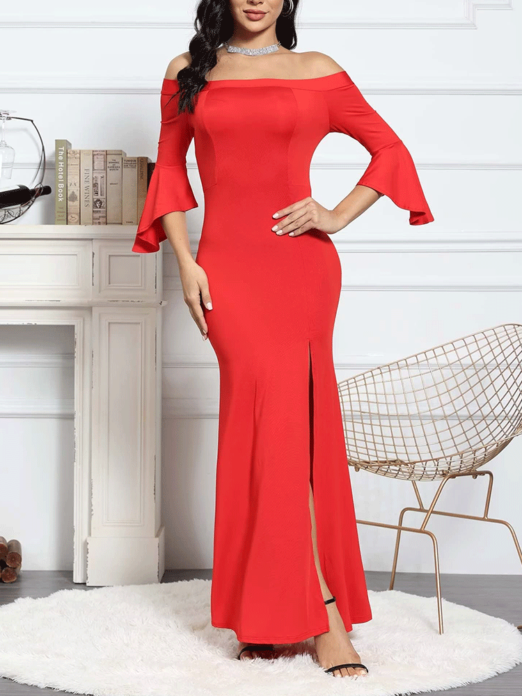 Off Shoulder High Split Maxi Dress – Aesvs
